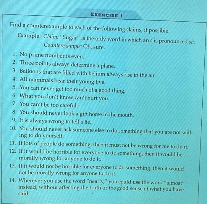 EXERCISE I Find a counterexample to each of the | Chegg.com