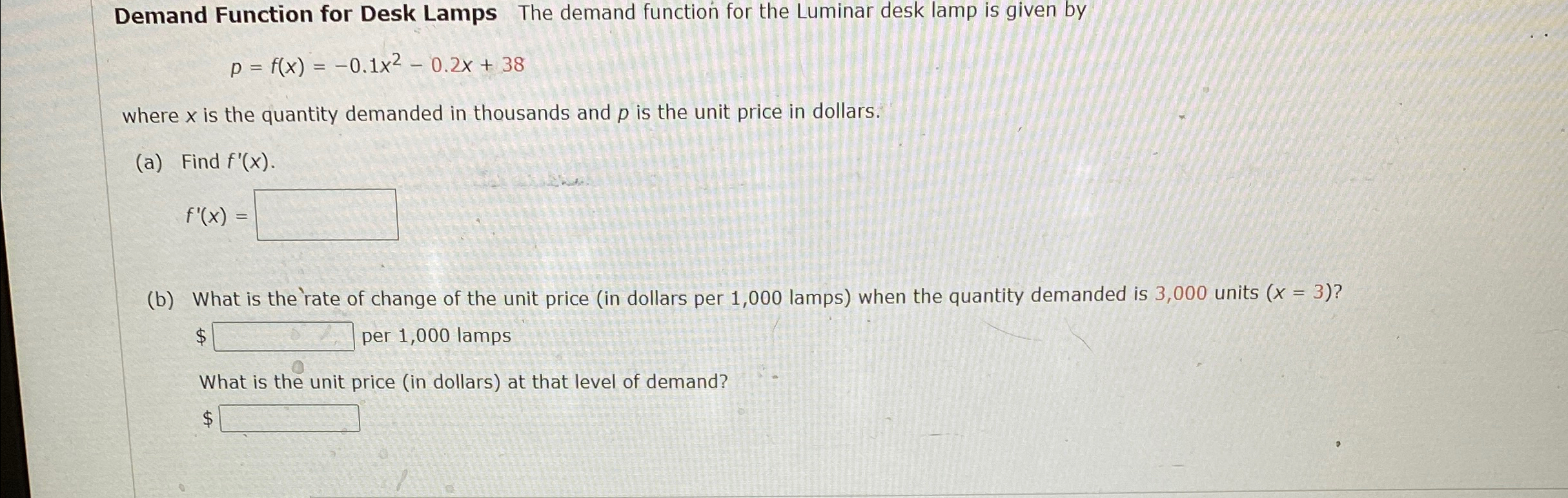 Solved Demand Function for Desk Lamps The demand function | Chegg.com