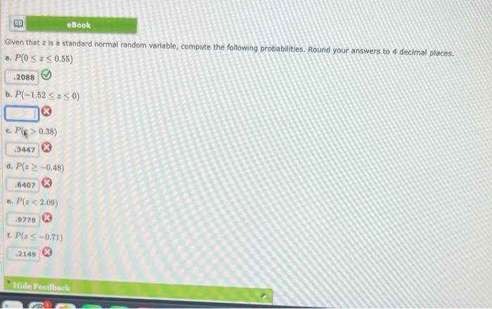 Solved Given that z is a standard normal random variable, | Chegg.com
