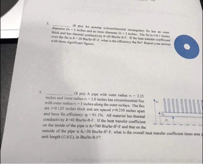 Solved (8 pts) An annular (circumferential rectangular) fin | Chegg.com