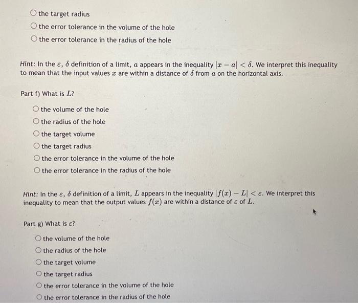 Solved the target radius the error tolerance in the volume | Chegg.com