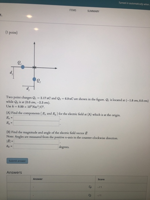 Solved Turned in automatically when ITEMS SUMMARY 1. (1 | Chegg.com