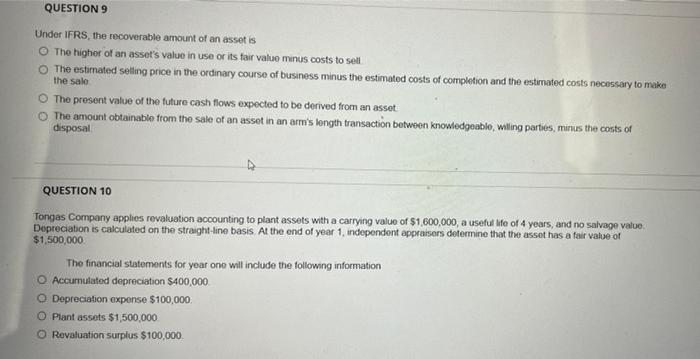 Solved QUESTION 9 Under IFRS, the recoverable amount of an | Chegg.com
