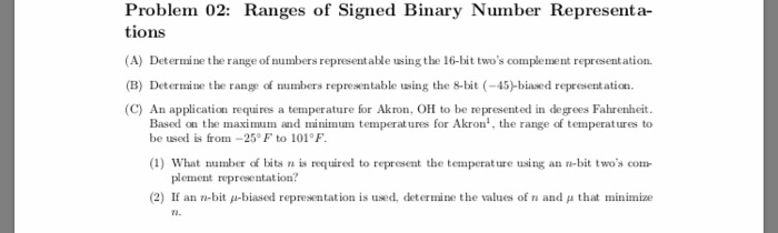 Solved Problem 02: Ranges of Signed Binary Number | Chegg.com