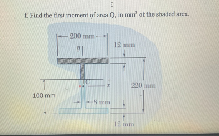 Solved 1 f. Find the first moment of area Q, in mm? of the | Chegg.com