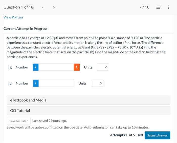 Solved A particle has a charge of +2.30μC and moves from | Chegg.com