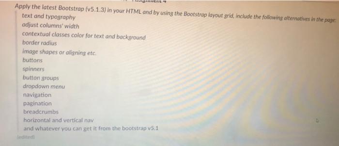 Solved TIL Apply the latest Bootstrap (v5.1.3) in your HTML | Chegg.com
