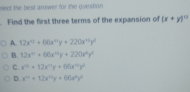 Solved How to solve lect the best answer for the | Chegg.com