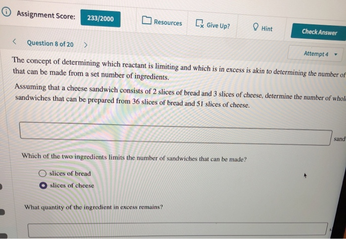 Solved Assignment Score: 233/2000 Resources [ Give Up? Hint | Chegg.com