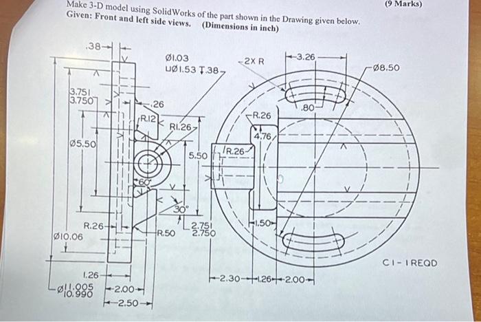 Solved Make 3-D model using SolidWorks of the part shown in | Chegg.com