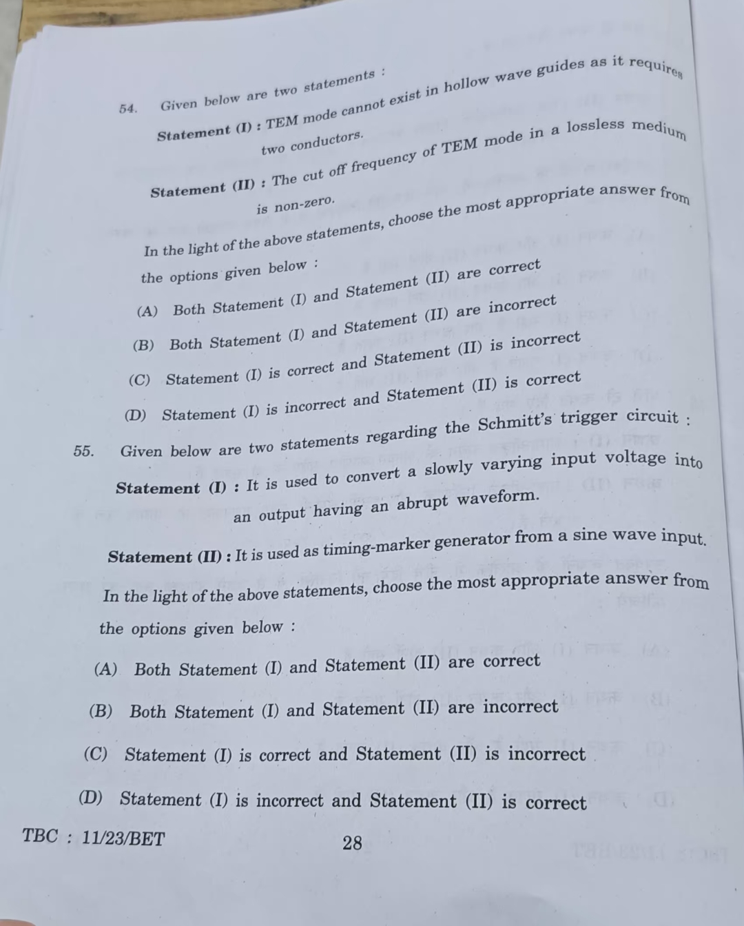 Solved Given below are two statements:Statement (I) ﻿: TEM | Chegg.com