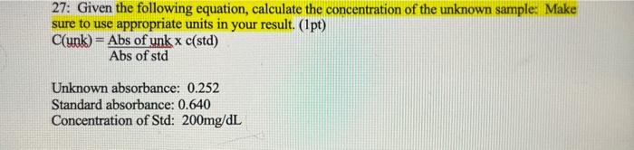Solved 27: Given the following equation, calculate the | Chegg.com