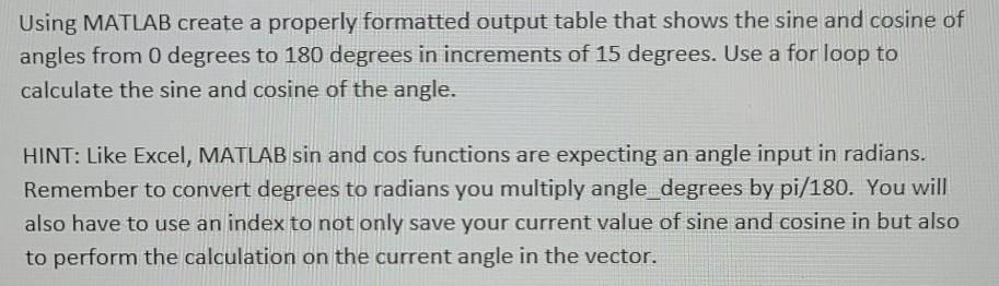 Solved Using MATLAB create a properly formatted output table | Chegg.com