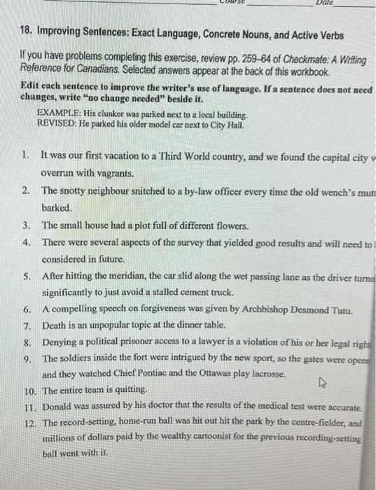 18. Improving Sentences: Exact Language, Concrete | Chegg.com