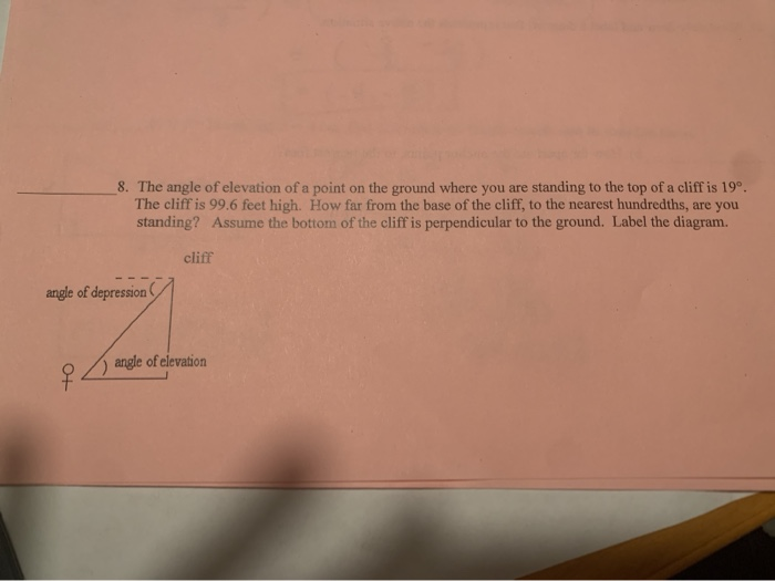 Solved 8. The angle of elevation of a point on the ground | Chegg.com