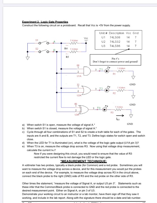 Solved Experiment 2. Logic Gate Properties Construct the | Chegg.com