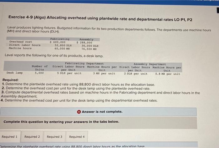 Solved Exercise 4-9 (Algo) Allocating overhead using | Chegg.com