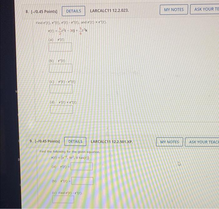 Solved Find r′(t),r′′(t),r′(t)⋅r′′(t), and r′(t)×r′′(t). | Chegg.com