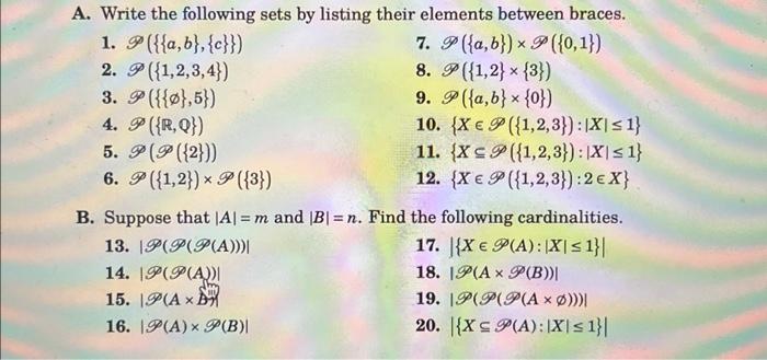 Solved A. Write the following sets by listing their elements | Chegg.com