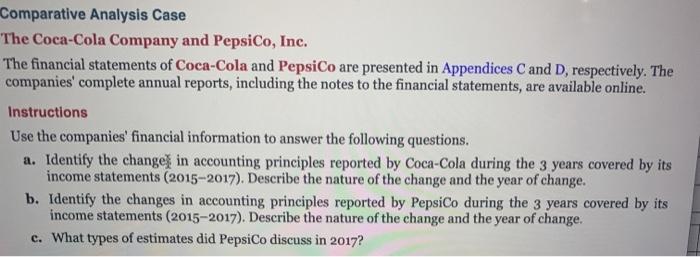Comparative Analysis Case The Coca-Cola Company and | Chegg.com