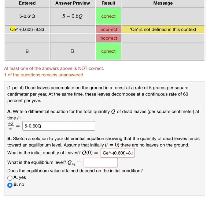 Solved Entered Answer Preview Result Message 5-0.6*Q 5 -0.6Q | Chegg.com