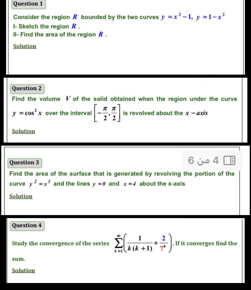 Solved Course Name: calculus 2 , ﻿Please solve all questions | Chegg.com