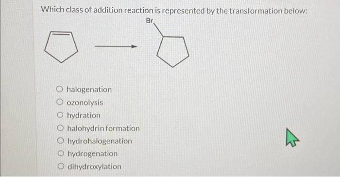 Solved Which class of addition reaction is represented by | Chegg.com