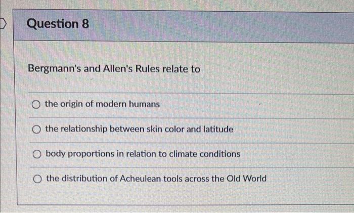 Solved Bergmann's and Allen's Rules relate to the origin of | Chegg.com