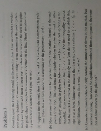 Solved Problem 1Consider again the Hotelling model as | Chegg.com