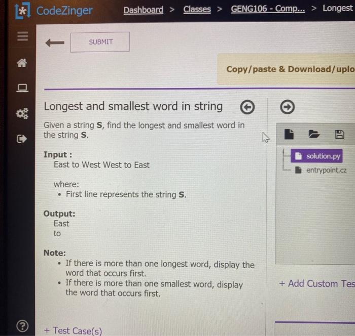 Solved * CodeZinger Dashboard > Classes > GENG106 - Comp... | Chegg.com
