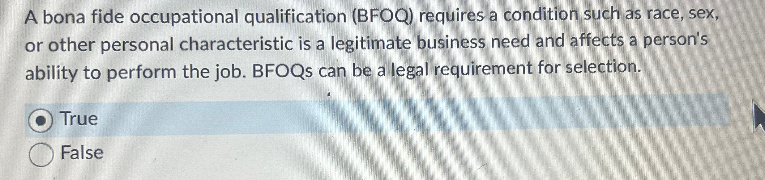 Solved A bona fide occupational qualification (BFOQ) | Chegg.com