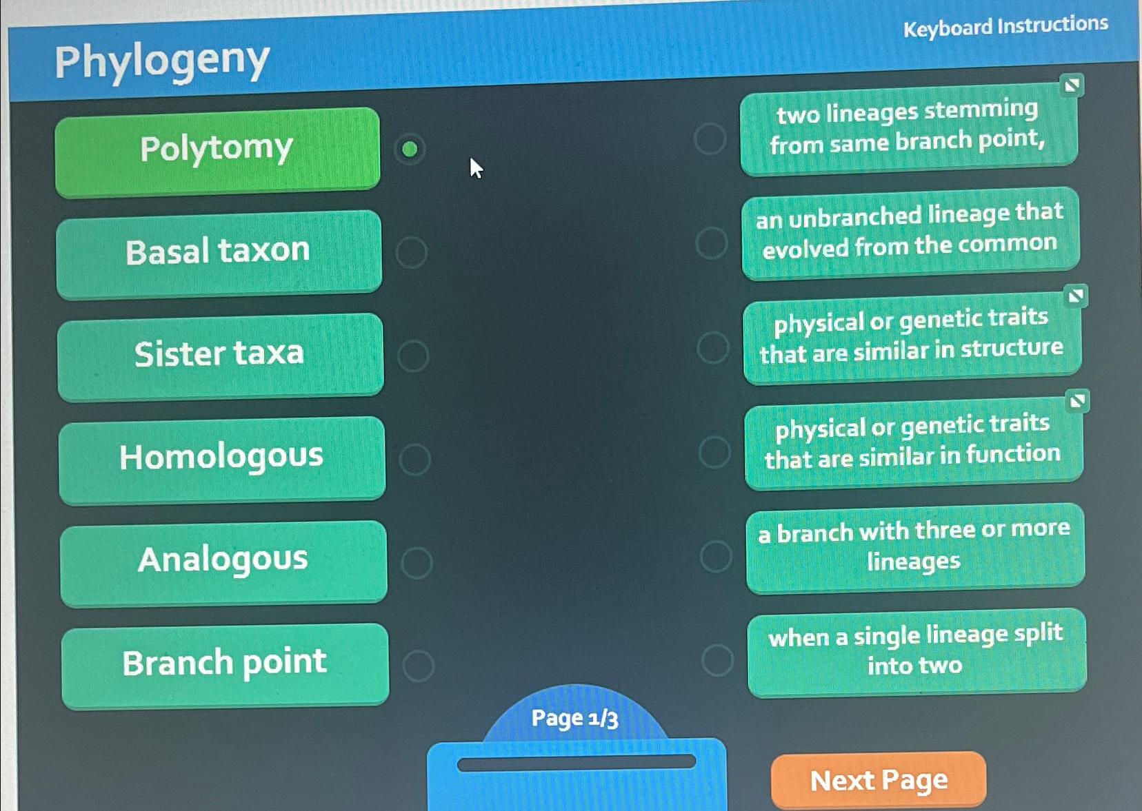 Solved PhylogenyKeyboard InstructionsPolytomyBasal Chegg