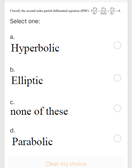 Solved Classify the second order partial differential | Chegg.com