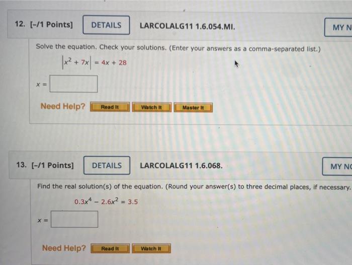 Solved 12. [-/1 Points) DETAILS LARCOLALG11 1.6.054.MI. MY N | Chegg.com