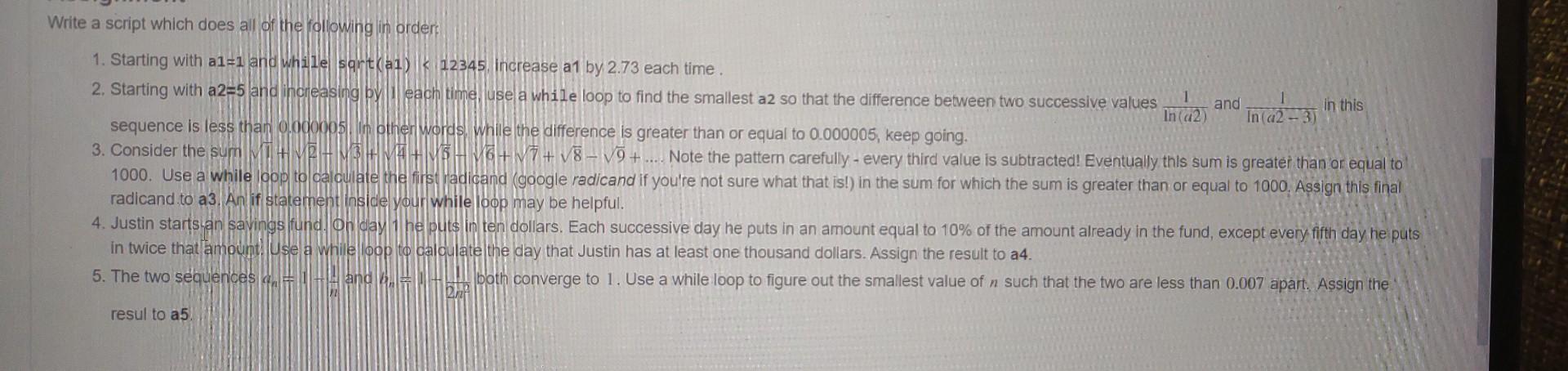 Solved Write a script which does all of the fifllowing in | Chegg.com