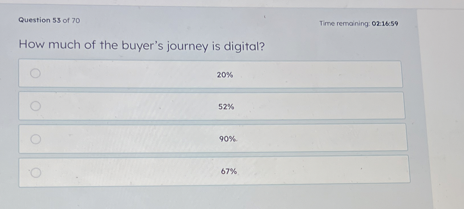 Solved Question 53 ﻿of 70Time remaining: 02:16:59How much of | Chegg.com