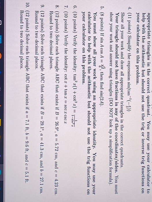 Solved appropriate triangles in the correct quadrant. You | Chegg.com