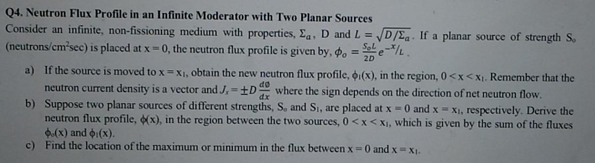 Solved Q4. Neutron Flux Profile in an Infinite Moderator | Chegg.com