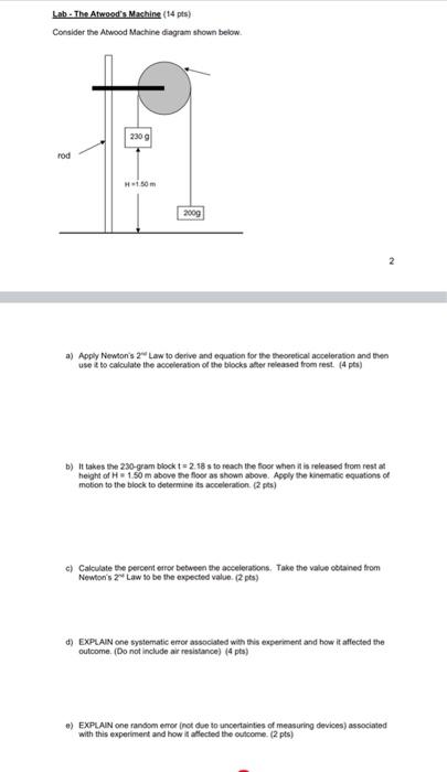 Solved Lab - The Atwood's Machine (14 pts) Consider the | Chegg.com