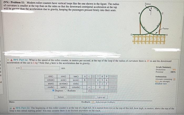 Solved 3 3 d d ed (9%) Problem 11: Modern roller coasters | Chegg.com