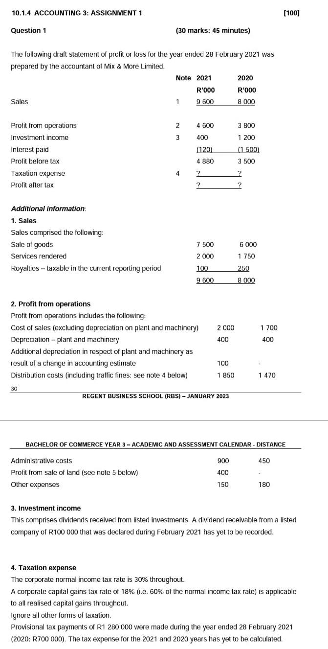 Solved 10.1.4 ACCOUNTING 3: ASSIGNMENT 1 [100] Question 1 | Chegg.com