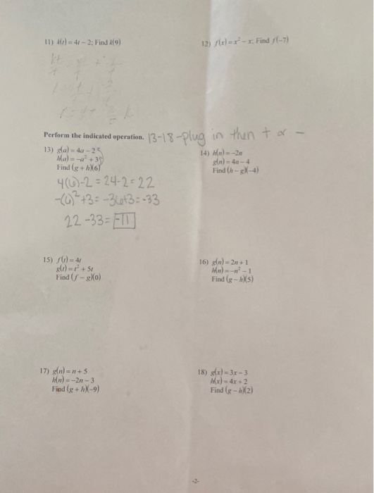 Solved Period Algebra 2 Day 3 Function Evaluation and | Chegg.com