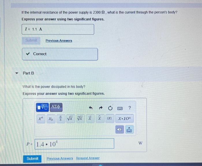 Solved A person with body resistance between his hands of | Chegg.com