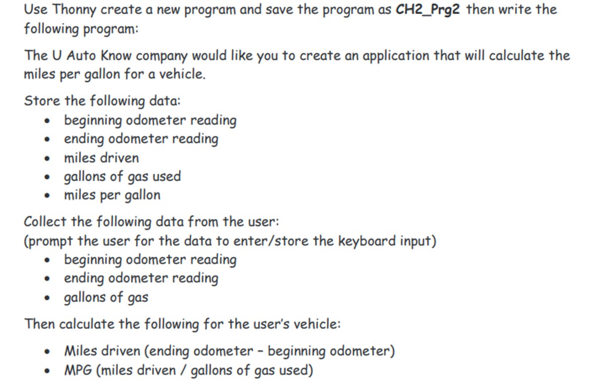Use Thonny create a new program and save the program | Chegg.com