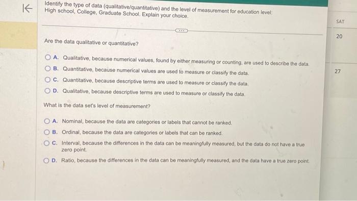 Solved Identify the type of data (qualitative/quantitative) | Chegg.com