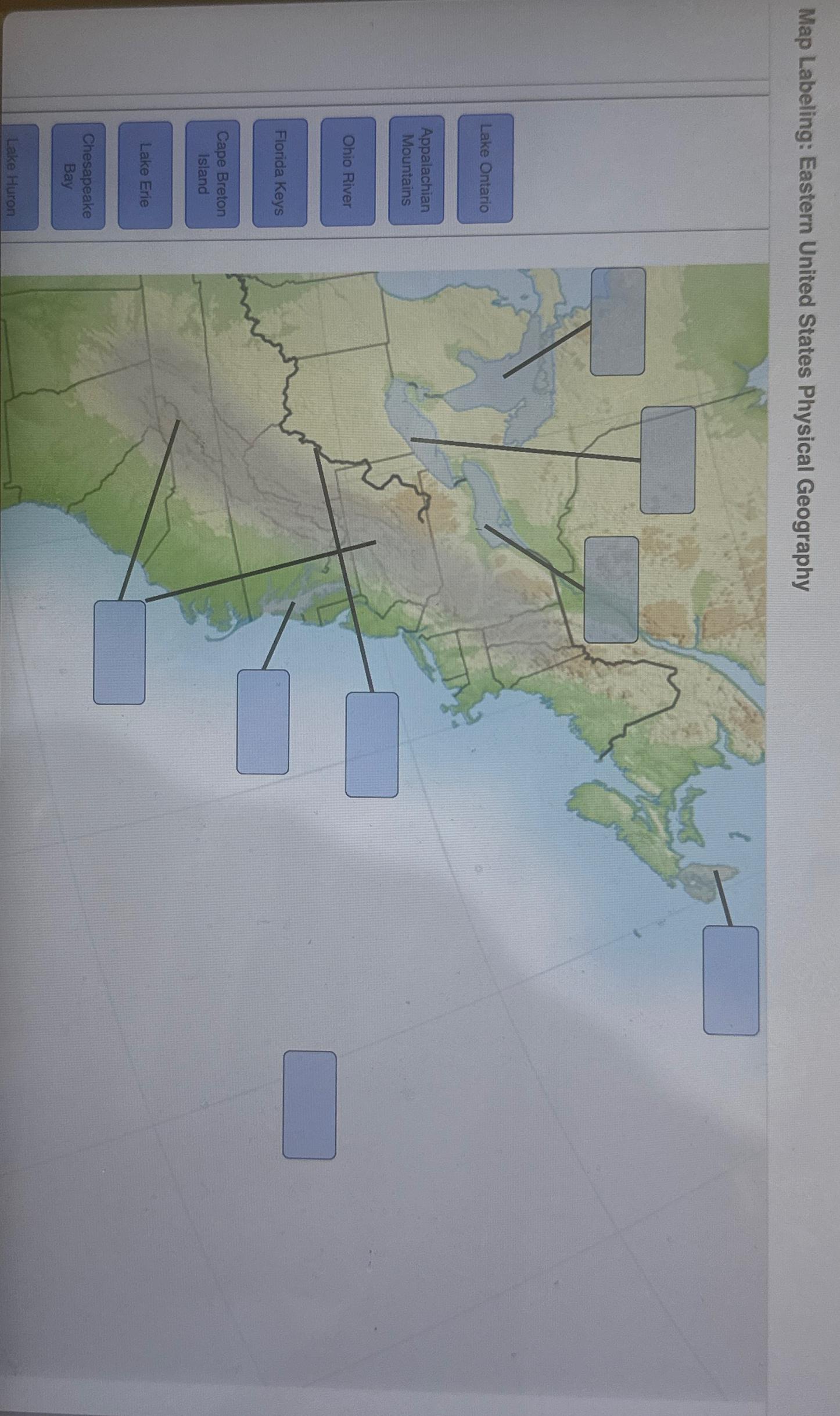 Map Labeling: Eastern United States Physical | Chegg.com
