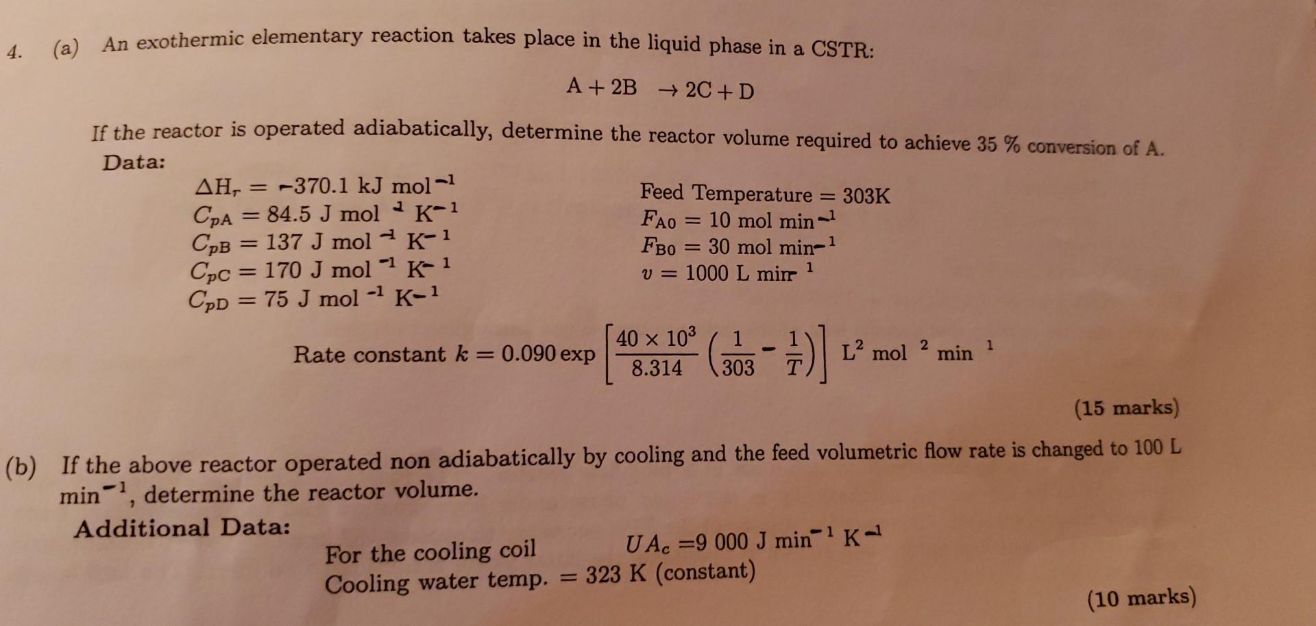 Solved (a) An exothermic elementary reaction takes place in | Chegg.com