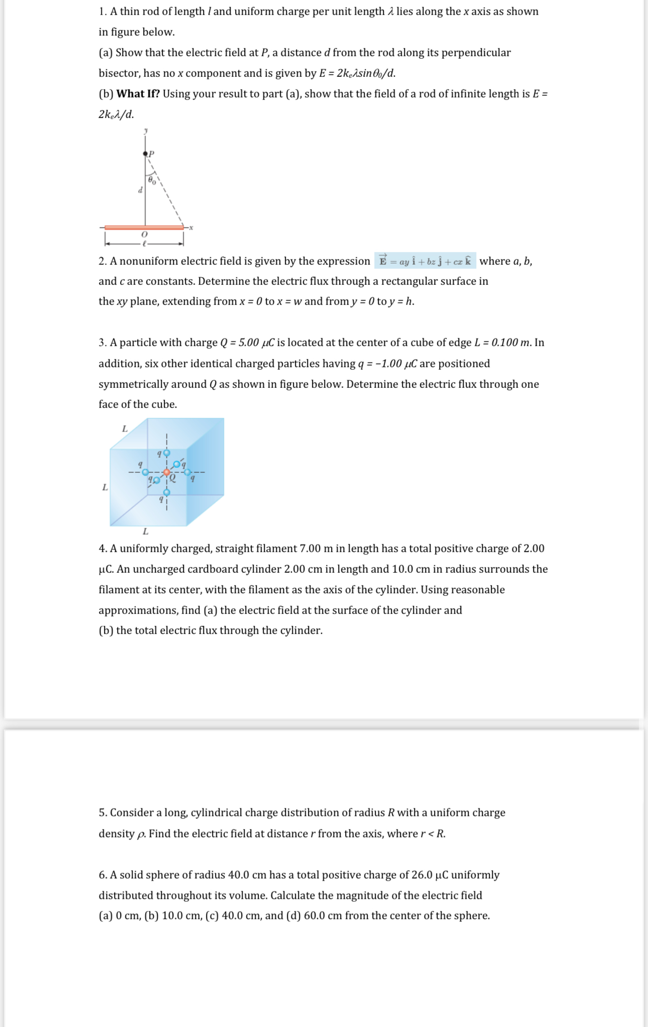 Solved A thin rod of length l ﻿and uniform charge per unit | Chegg.com