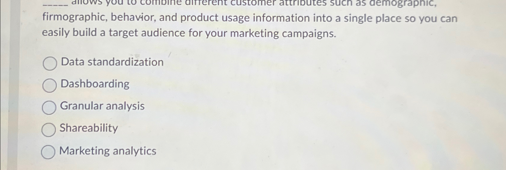Solved firmographic, behavior, and product usage information | Chegg.com