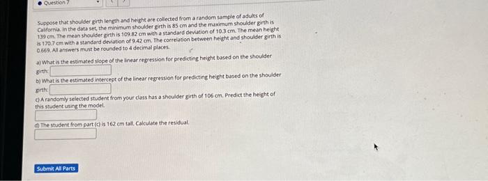 Solved Suppose that shoulder girth length and height are | Chegg.com